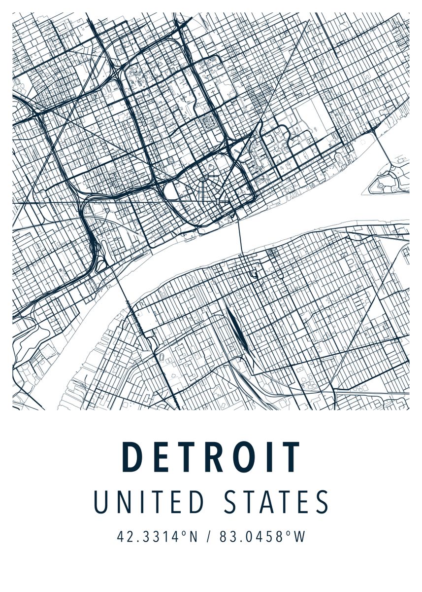 'DETROIT SIMPLE MAP' Poster, picture, metal print, paint by Denise ...