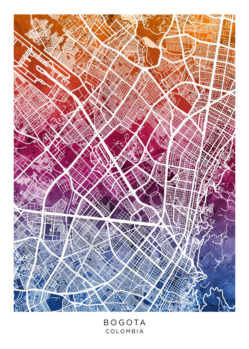 'Bogota Colombia Map' Poster, picture, metal print, paint by Michael ...
