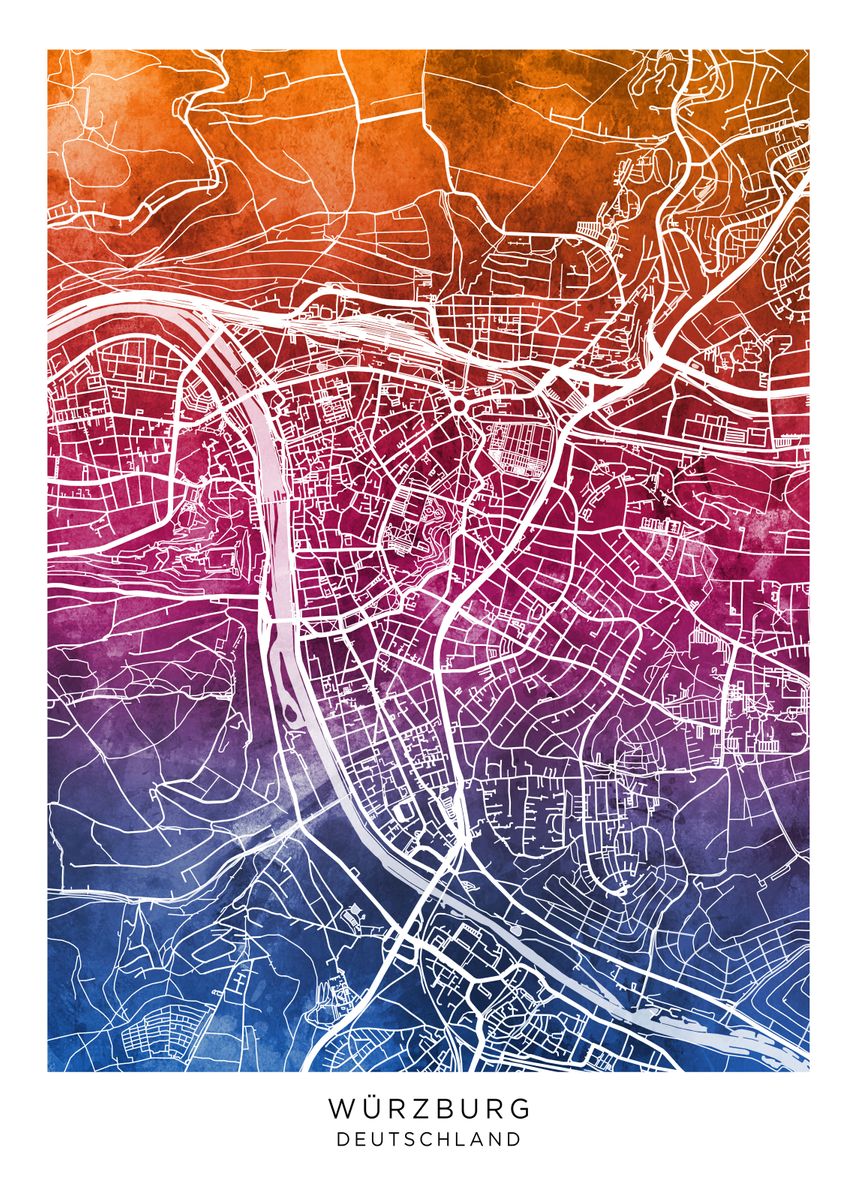 'Wurzburg Germany Map' Poster, picture, metal print, paint by Michael ...