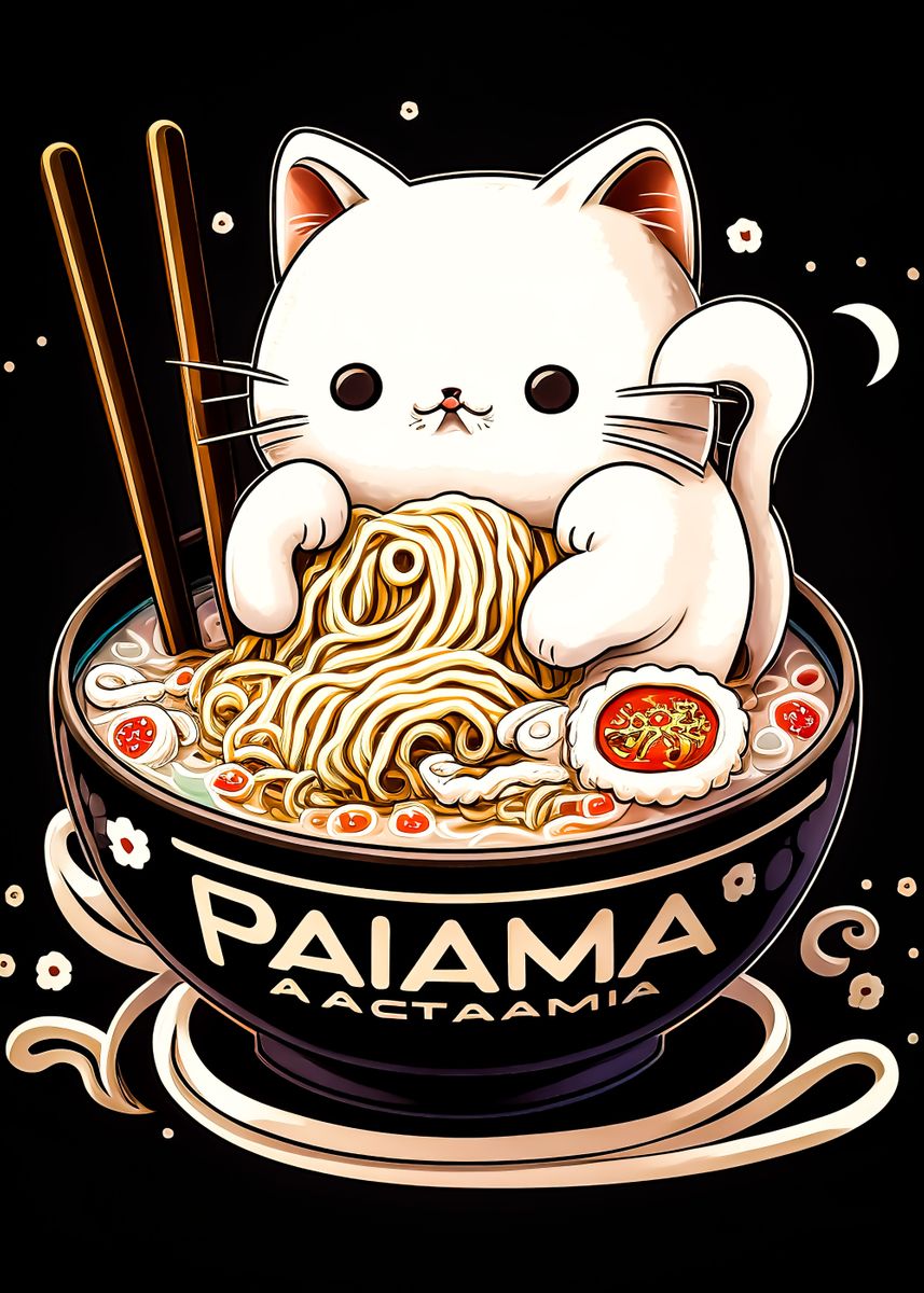 'cat ramen japan' Poster, picture, metal print, paint by NeoRowe | Displate