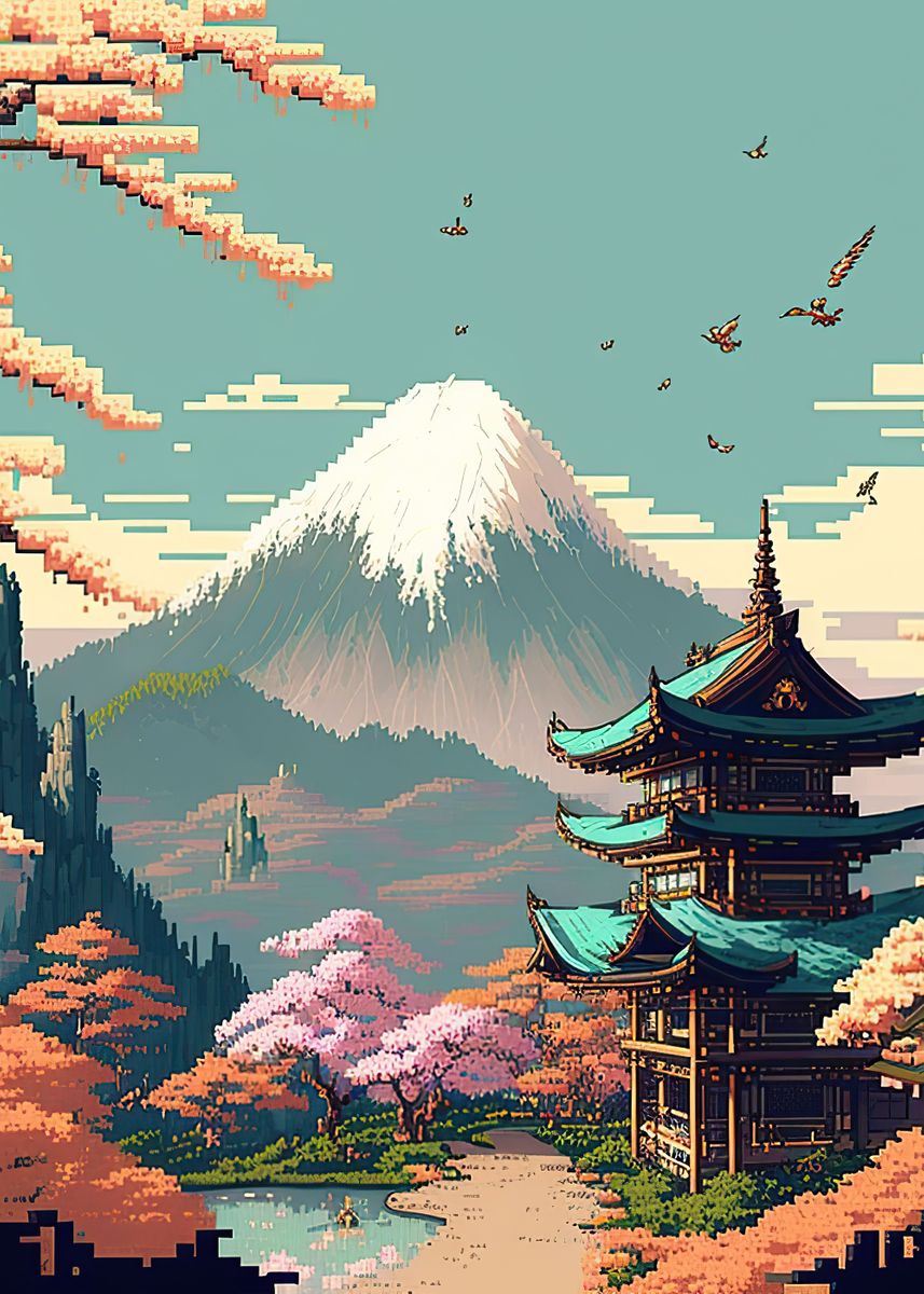 'japan cityscape pixel' Poster, picture, metal print, paint by ...