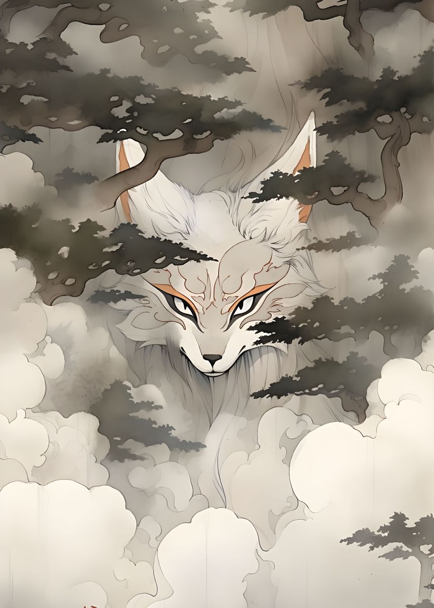 'Mystical Forest Kitsune ' Poster, picture, metal print, paint by Star ...