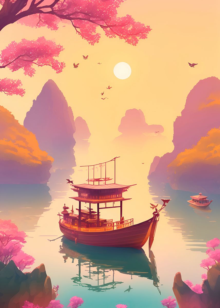 'Asian Sunset Serenade' Poster, picture, metal print, paint by ...
