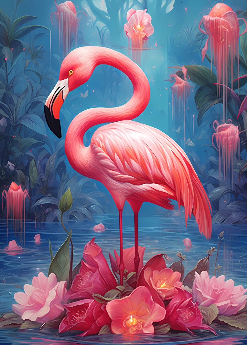 'Flamingo Colorful' Poster, picture, metal print, paint by DecoyDesign ...