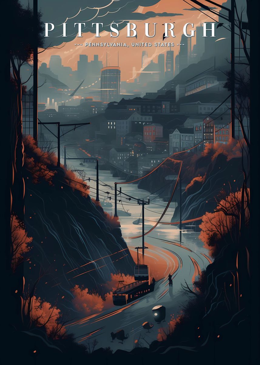 'Pittsburgh Urban skyline' Poster, picture, metal print, paint by Mazzy ...