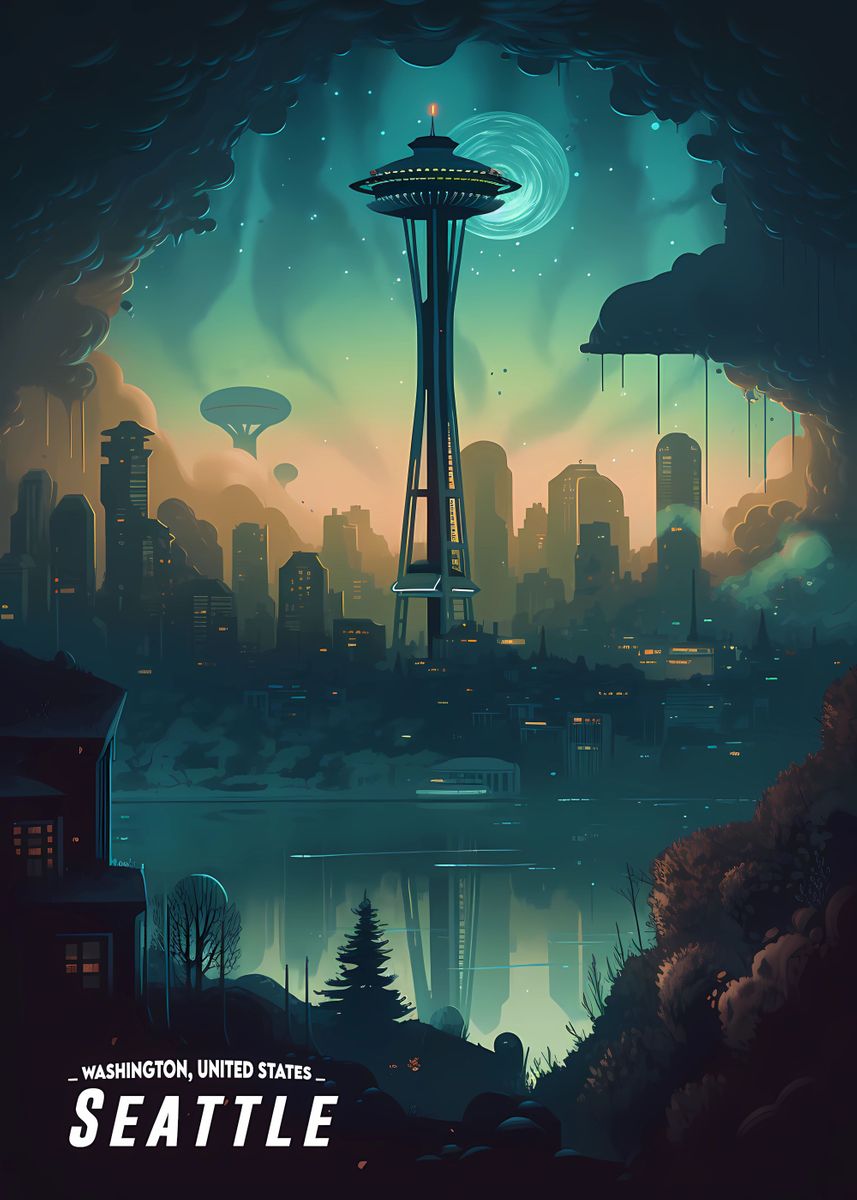 'Seattle Urban skyline' Poster, picture, metal print, paint by ...