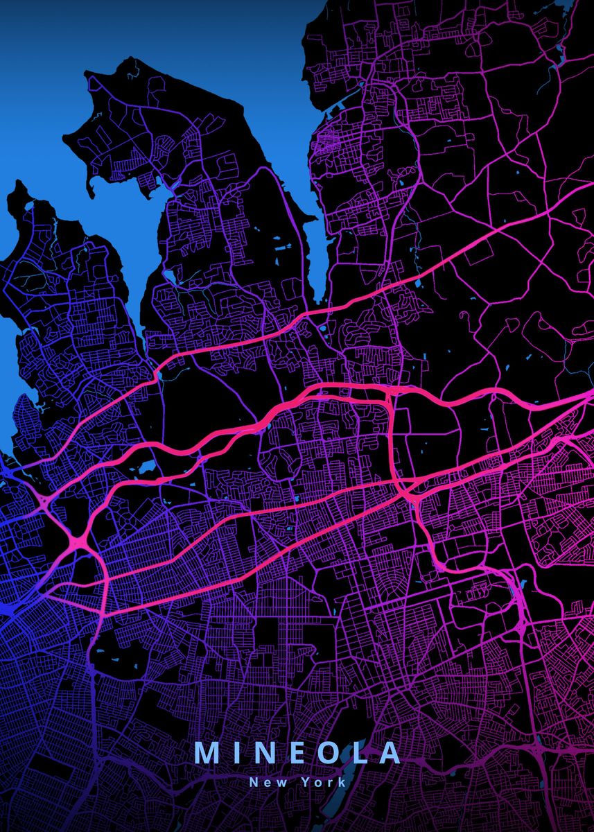 'Mineola NY Map' Poster, picture, metal print, paint by Deeo | Displate