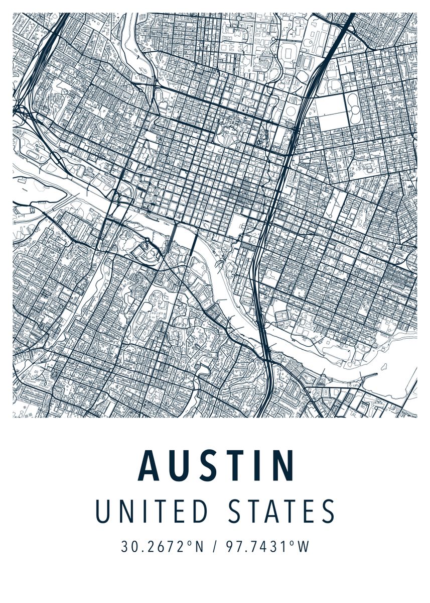 'austin simple map' Poster, picture, metal print, paint by Denise ...