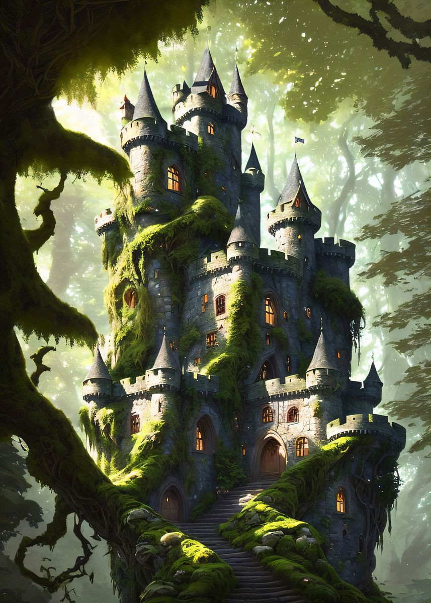 'Forest fantasy castle' Poster, picture, metal print, paint by ...