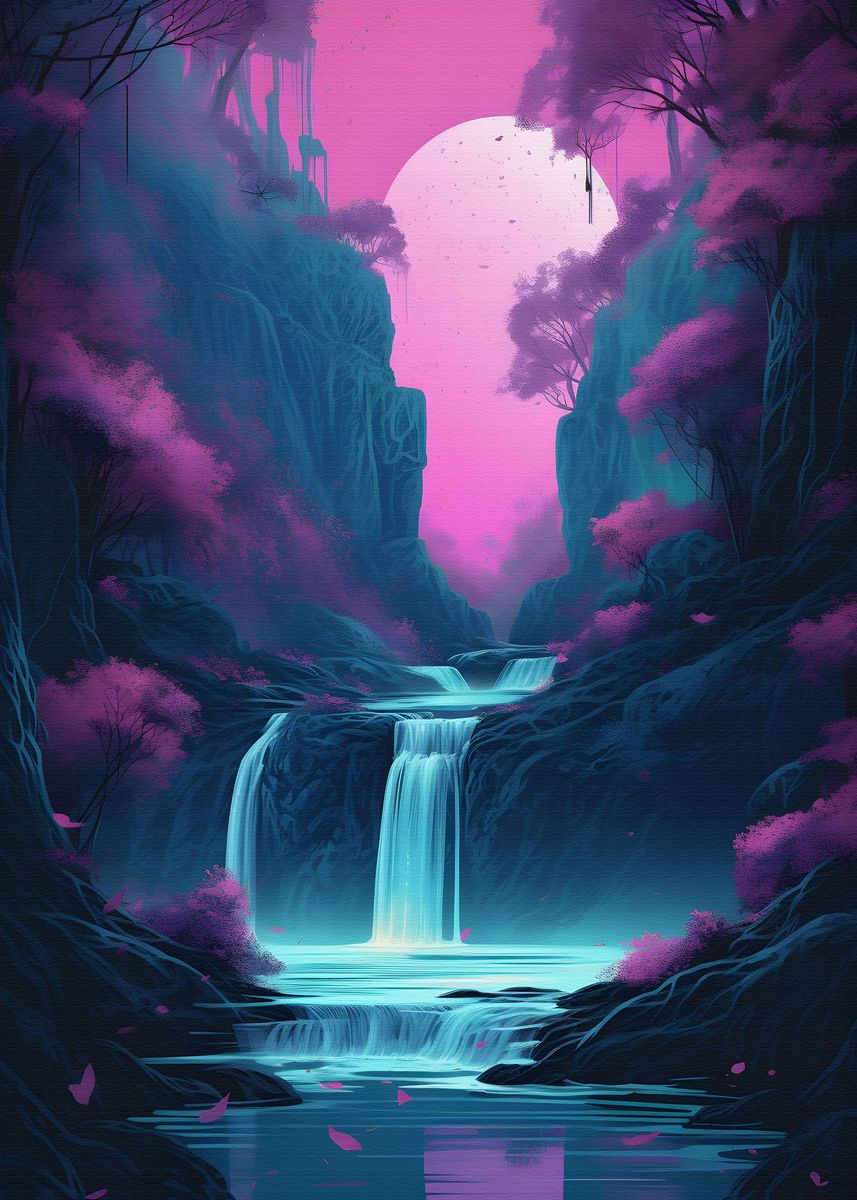 'Japan Landscape Neon Art' Poster, picture, metal print, paint by David ...