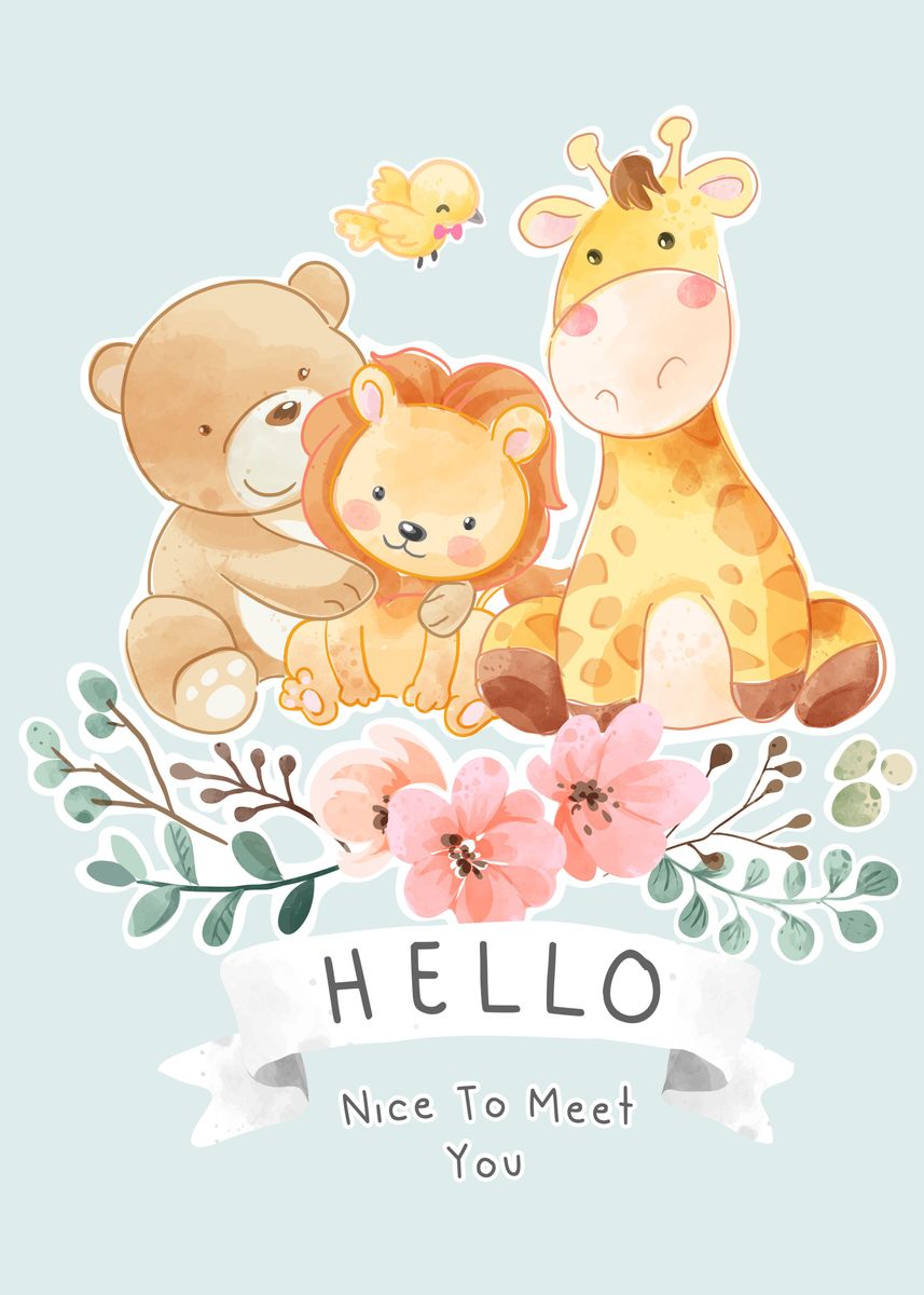 'Cute wild animals friends' Poster, picture, metal print, paint by ...