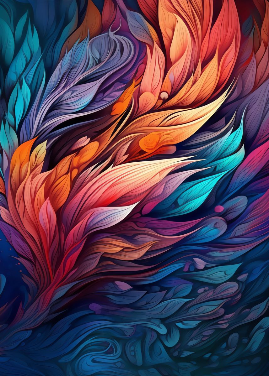 'Neon Feathers' Poster, picture, metal print, paint by Abu Abu | Displate