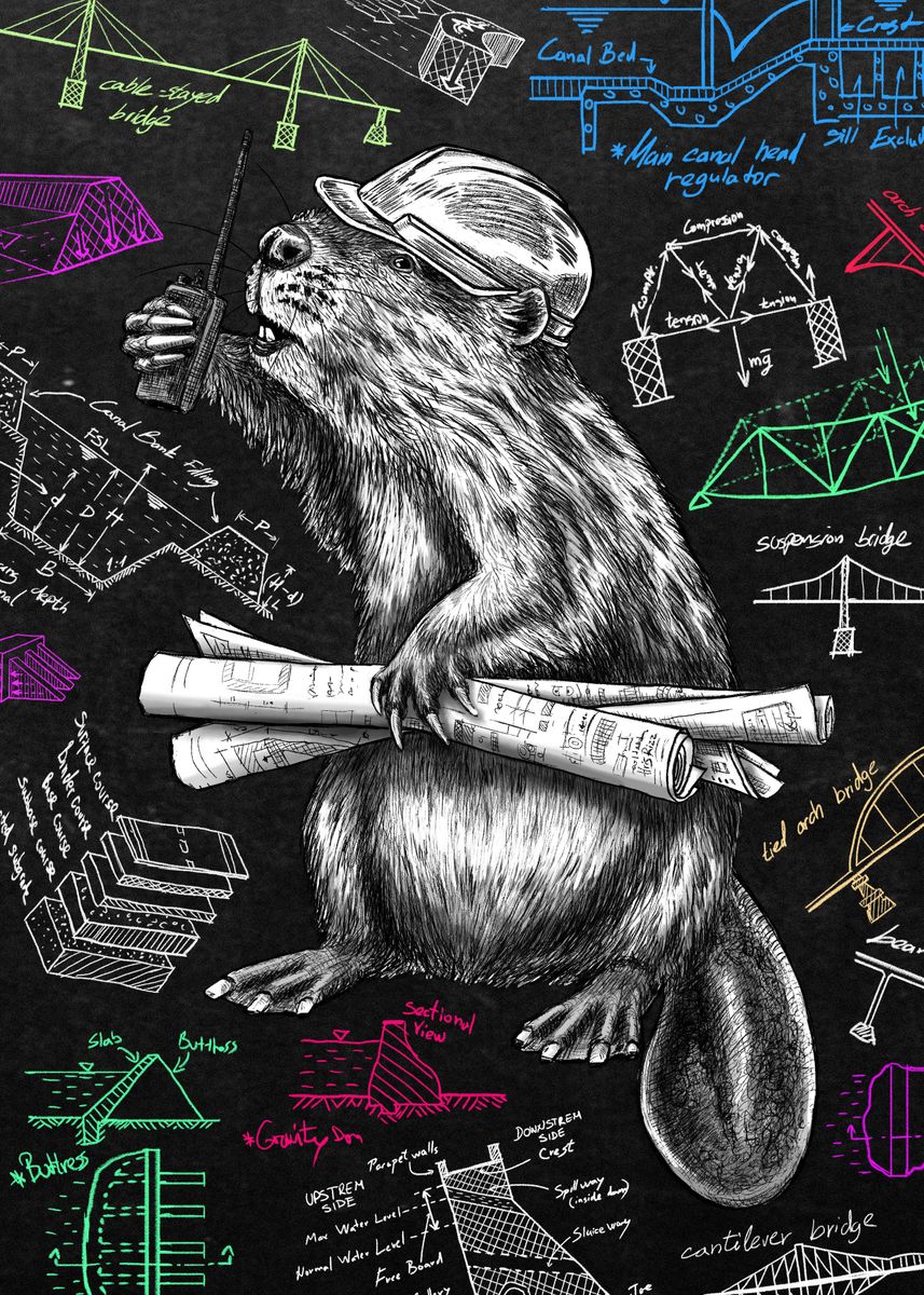 'Beaver Civil Engineer B' Poster, picture, metal print, paint by Hris ...