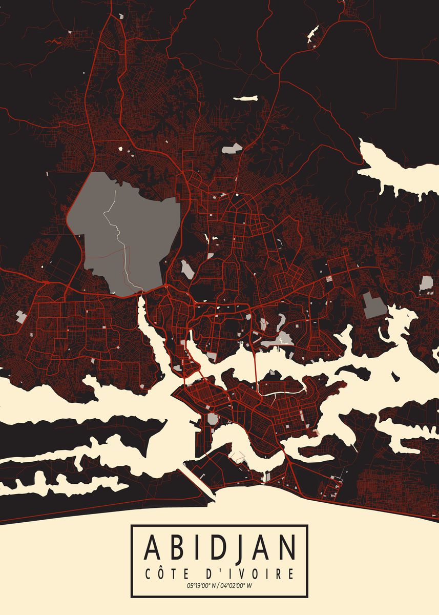 'Abidjan City Map Vector' Poster by deMAP Studio | Displate