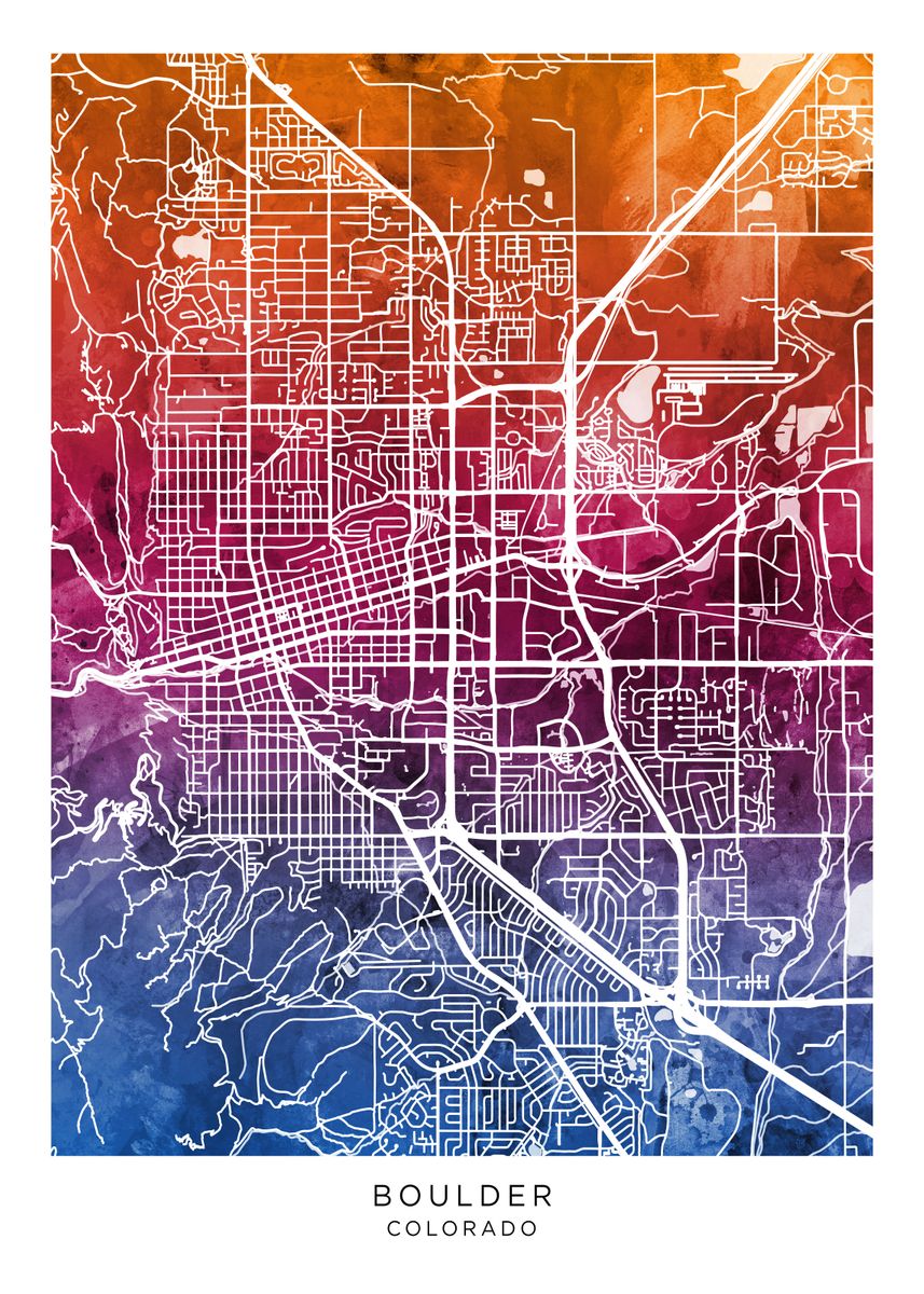 'Boulder Colorado Map' Poster, picture, metal print, paint by Michael ...