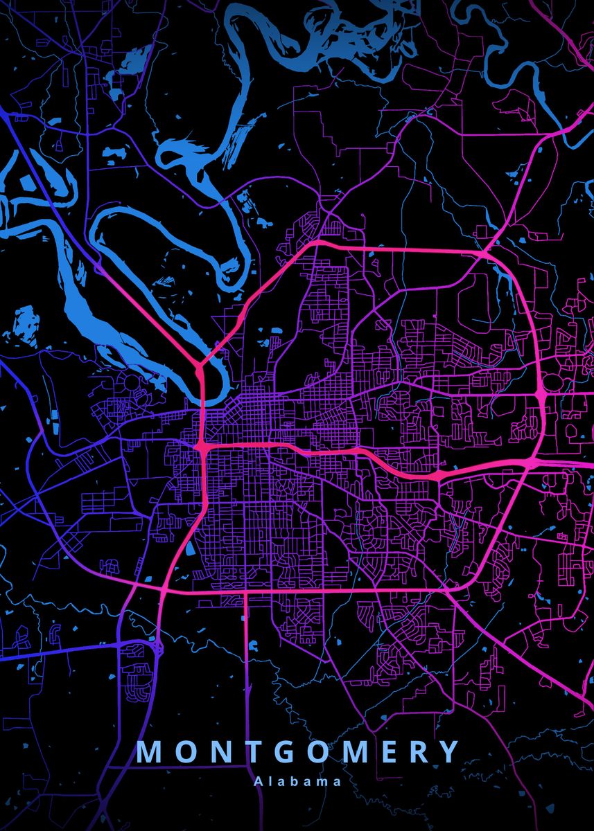 'Montgomery Alabama Map' Poster, picture, metal print, paint by Deeo ...