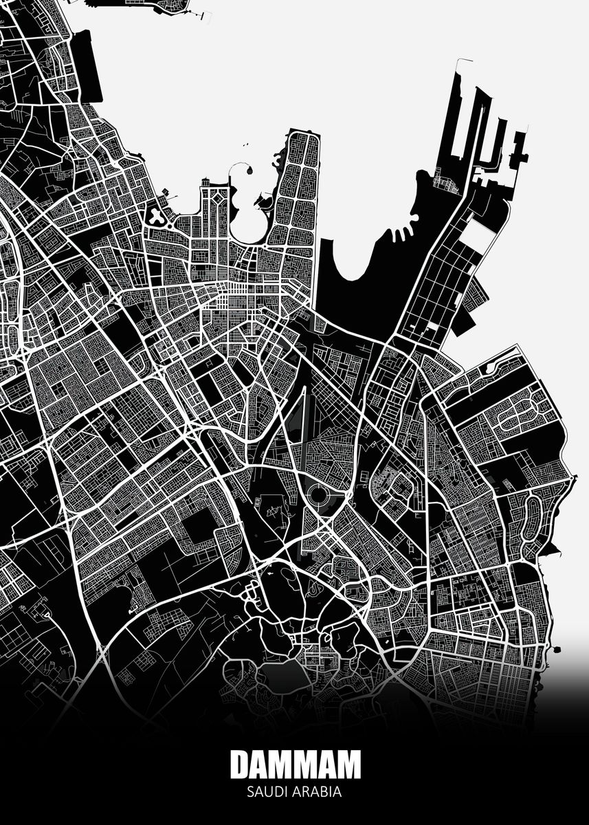 'Dammam Saudi Arabia Map' Poster by Zake Yonkou | Displate