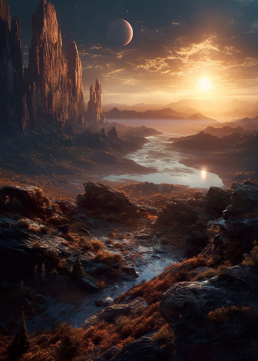 'Red Stream' Poster, picture, metal print, paint by Core | Displate