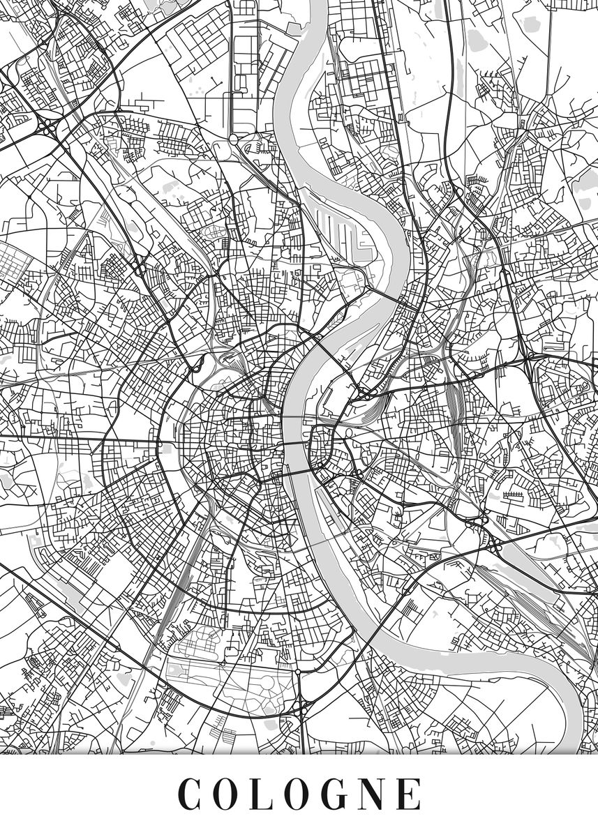 'Cologne White Map' Poster, picture, metal print, paint by dkDesign ...