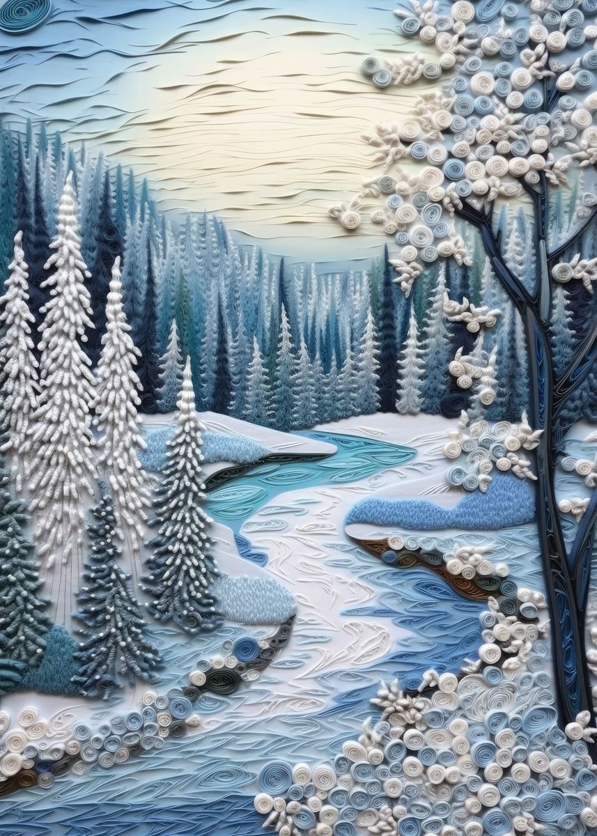 'Quilled Winter River' Poster, picture, metal print, paint by Ambient ...