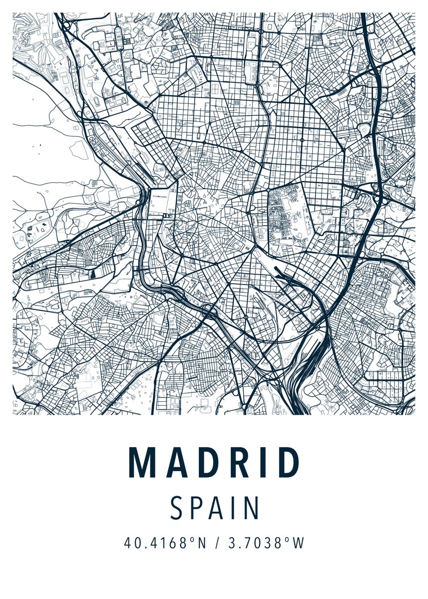'madrid simple map' Poster, picture, metal print, paint by Denise ...