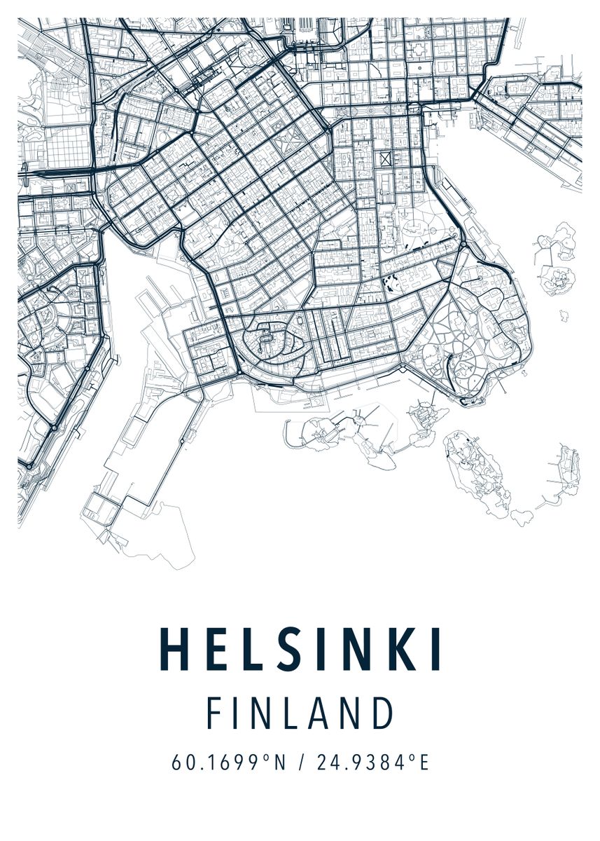 'HELSINKI SIMPLE MAP' Poster, picture, metal print, paint by Denise ...
