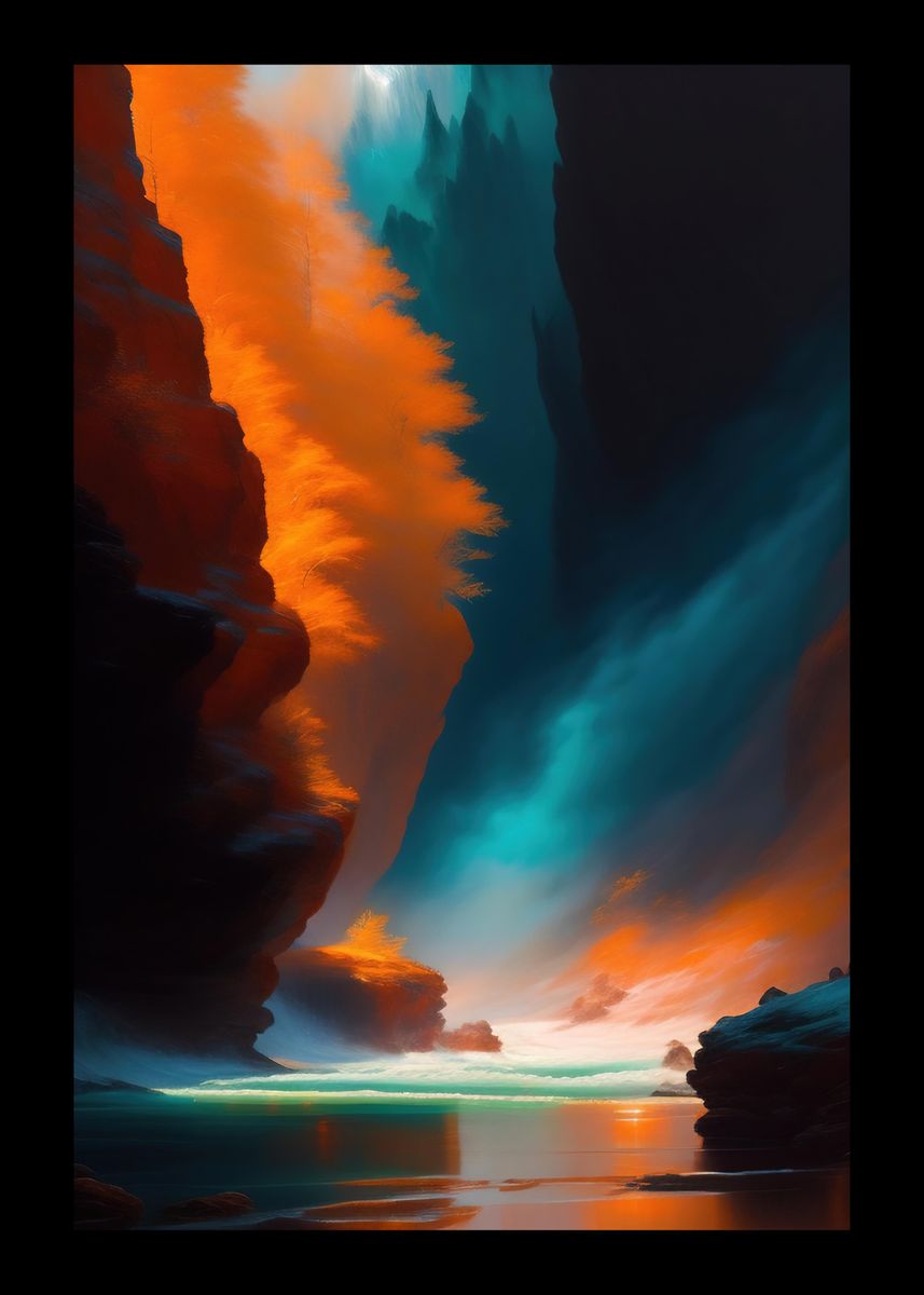 'Lake At Cliffside' Poster, picture, metal print, paint by Merchkaiser ...