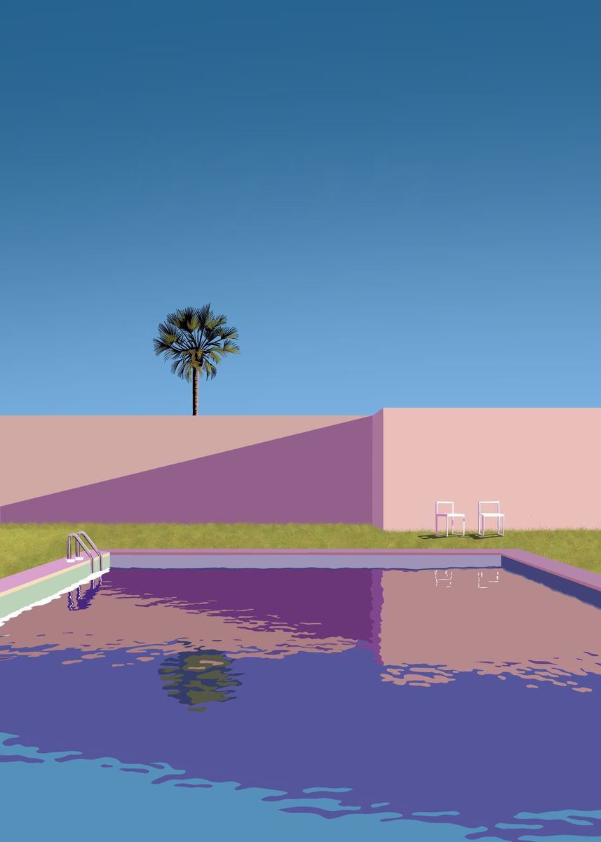 'Retro Swimming Pool 1' Poster, picture, metal print, paint by ...