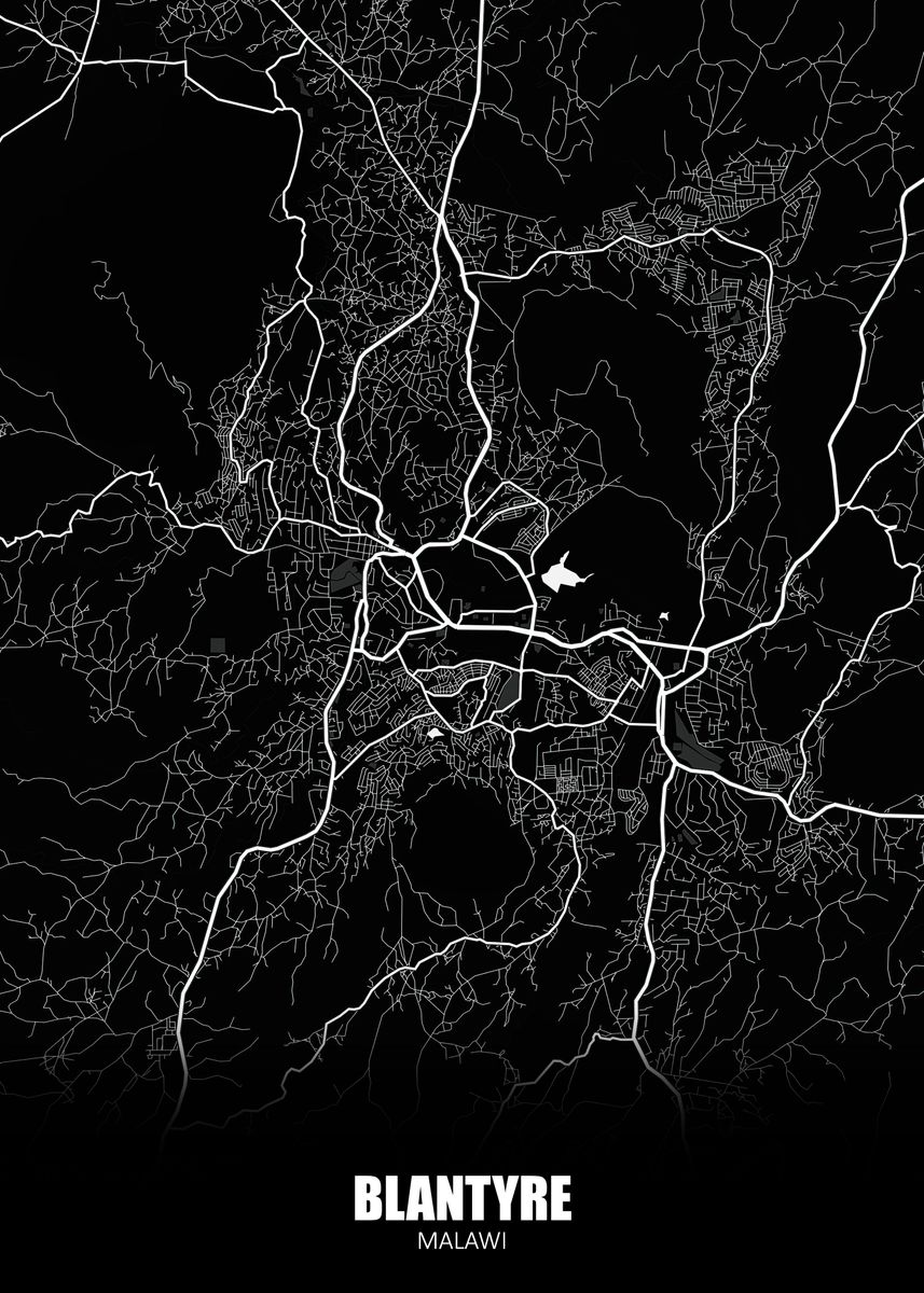 'Blantyre Malawi Map' Poster, picture, metal print, paint by Zake ...