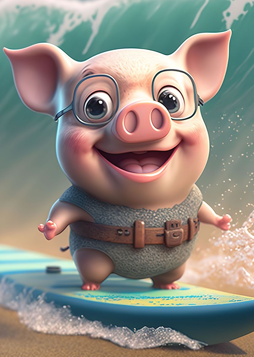 'baby pig ' Poster, picture, metal print, paint by Silhouette Anime Art ...