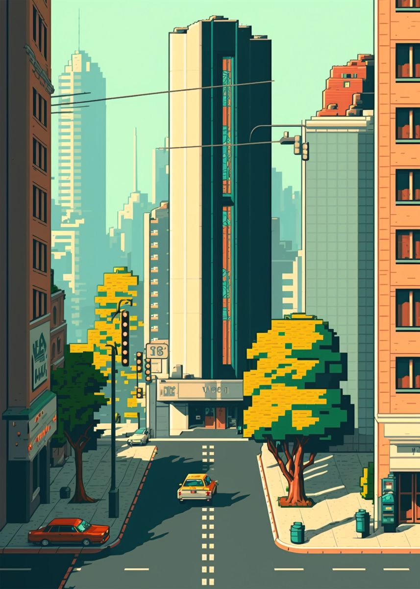 'Pixel City' Poster, picture, metal print, paint by Abu Abu | Displate