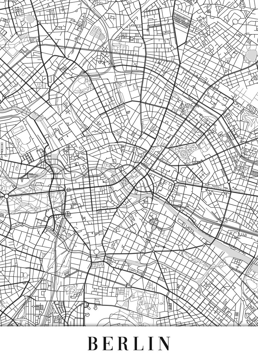 'Berlin White Map' Poster by dkDesign | Displate
