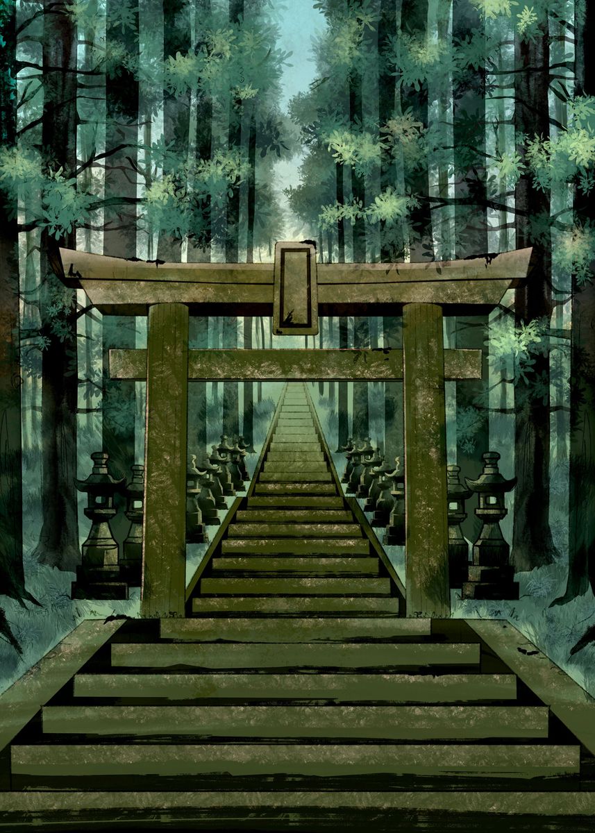 'Mystical japanese temple' Poster by Simon Darren | Displate