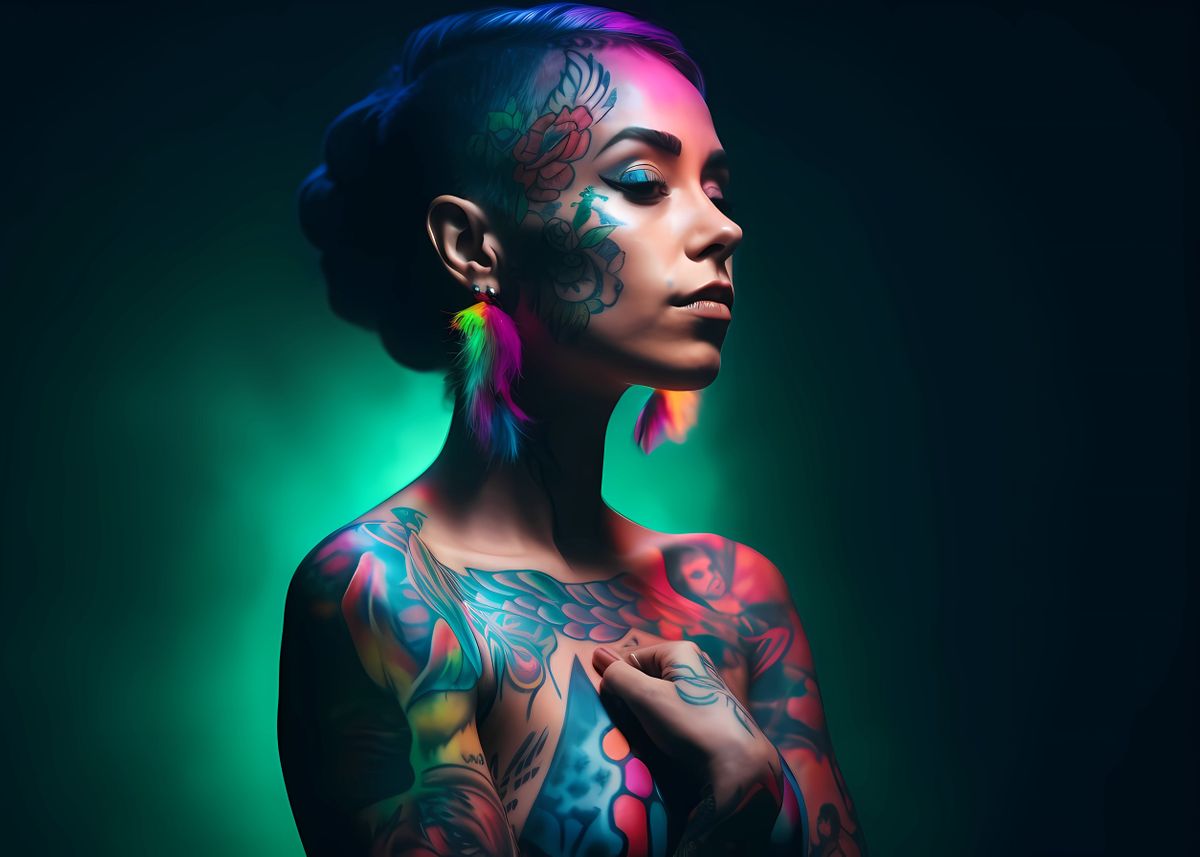 Colorful Tattoed Latina Poster By Jiri Hodecek Displate