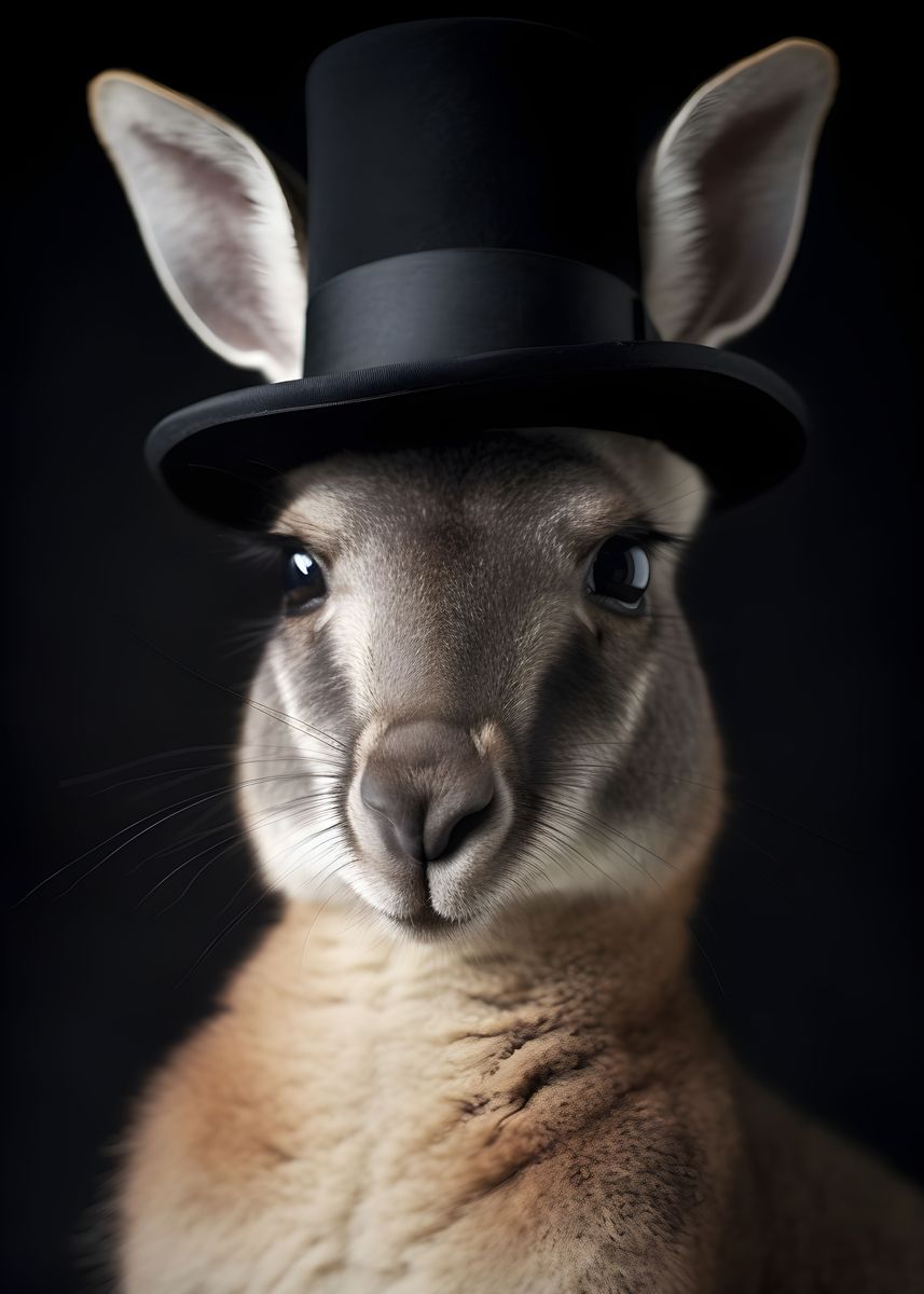 'Kangaroo with top Hat' Poster, picture, metal print, paint by Makadur ...