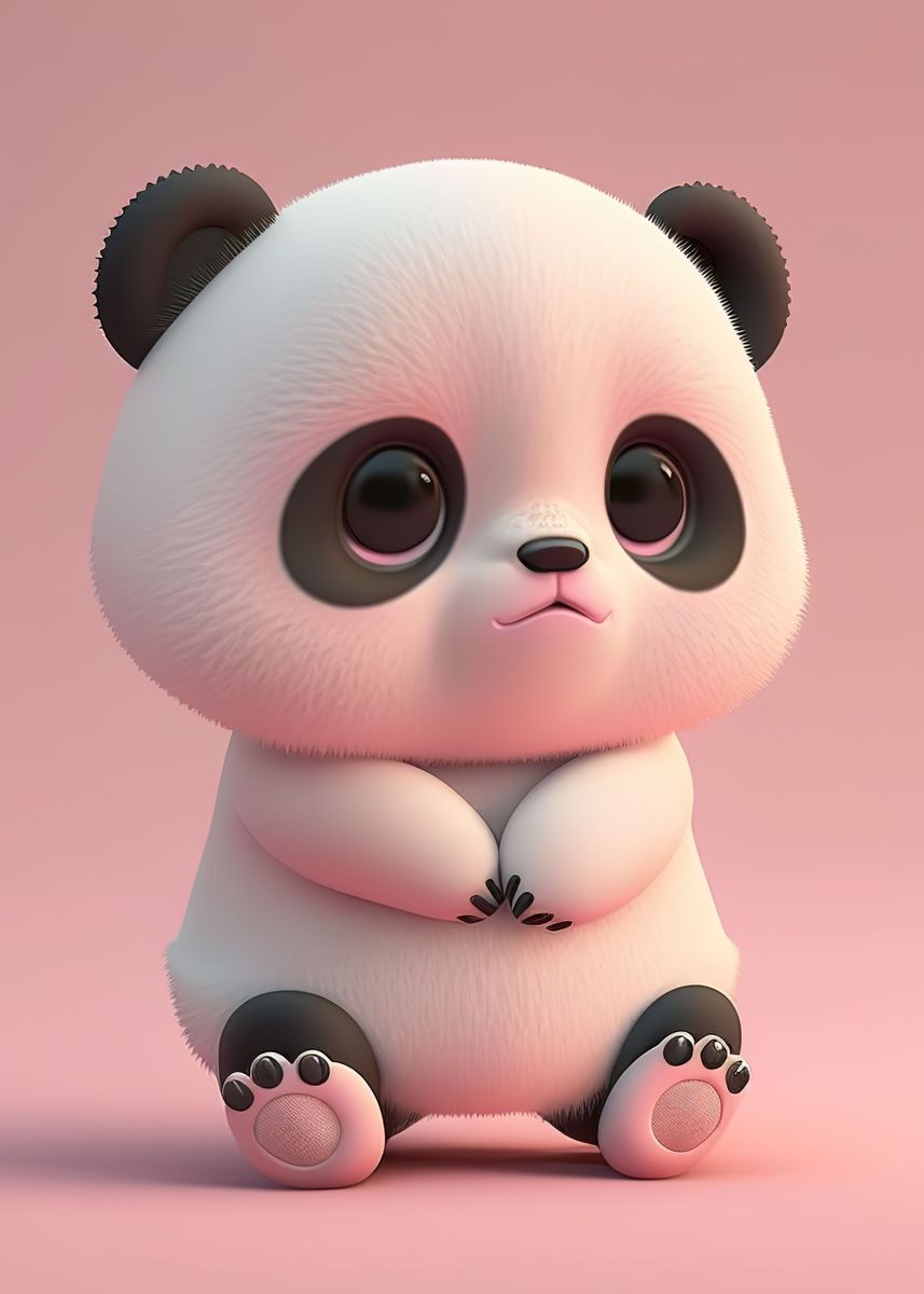 'Cute baby white panda' Poster, picture, metal print, paint by ...