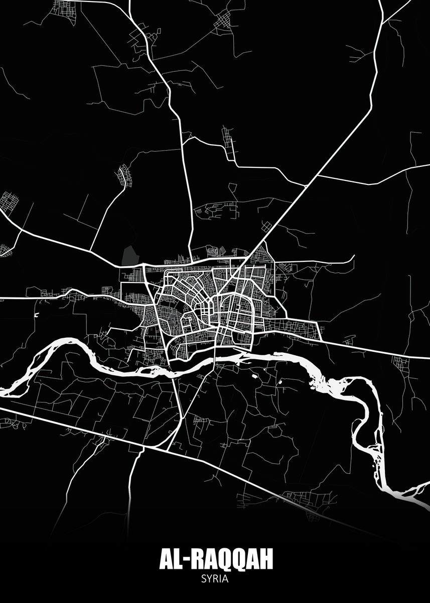 'Al Raqqah Syria Map' Poster, picture, metal print, paint by Zake ...