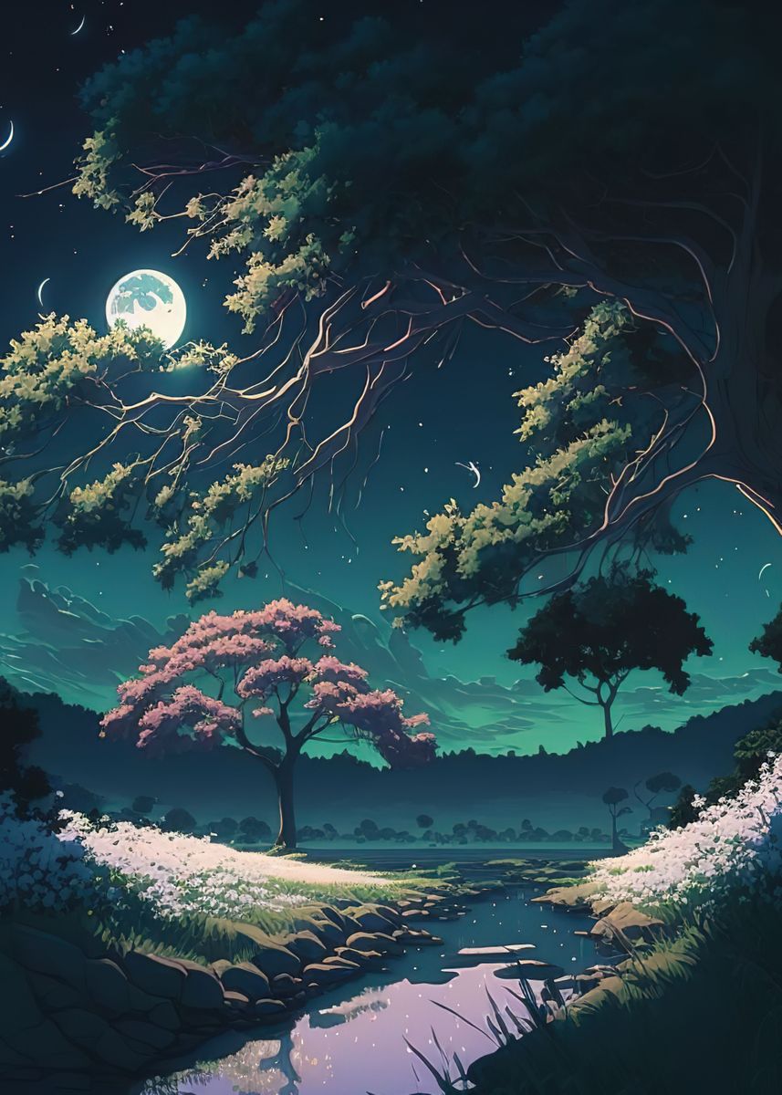 'anime landscape' Poster, picture, metal print, paint by Coral ...