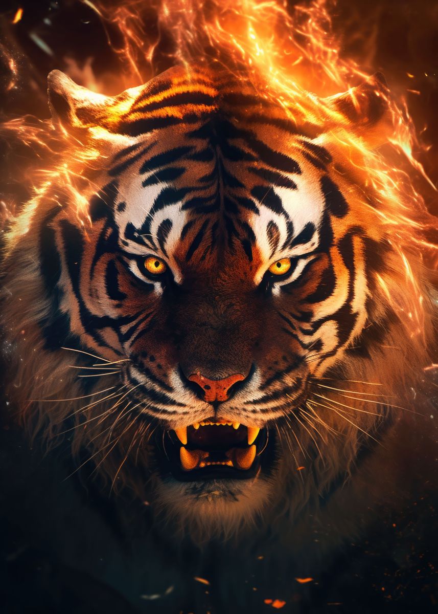 'The Blazing Tiger' Poster, picture, metal print, paint by mcmtdesigns | Displate