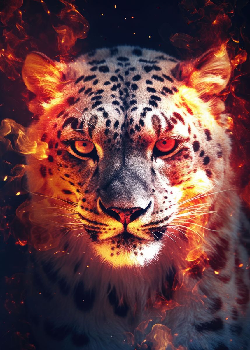 'The Fiery Flame Leopard' Poster, picture, metal print, paint by ...