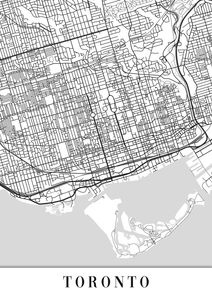 'Toronto White Map' Poster, picture, metal print, paint by dkDesign ...