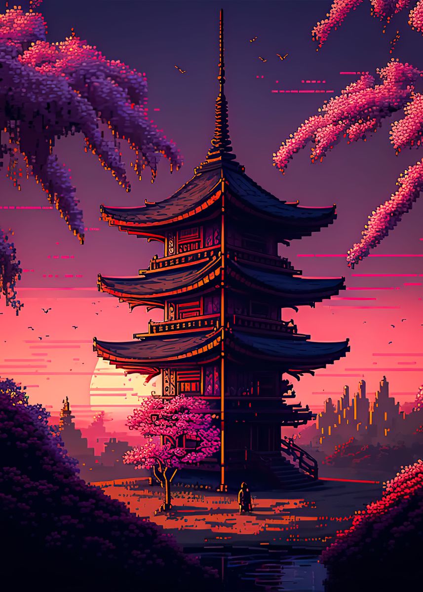 'japan cityscape pixel' Poster, picture, metal print, paint by ...