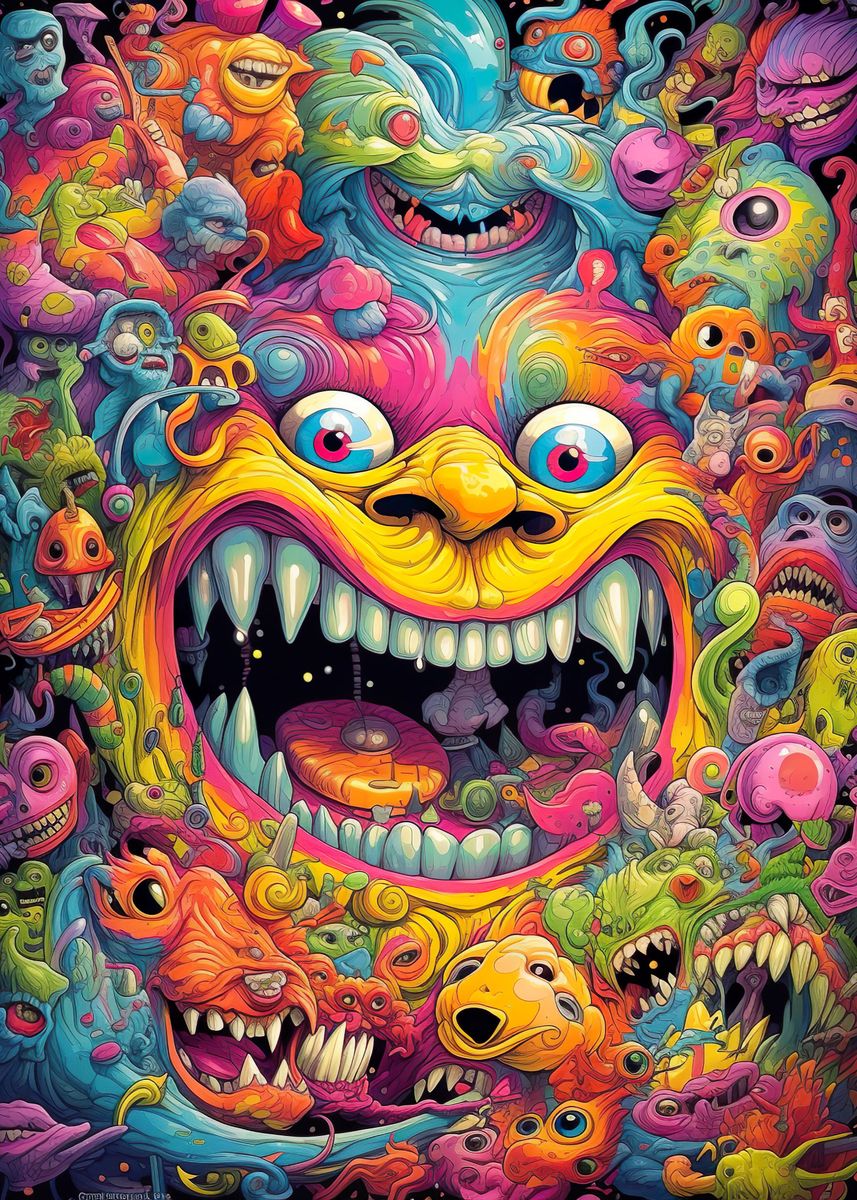 'Psychedelic Monsters' Poster, picture, metal print, paint by TESSERACT ...