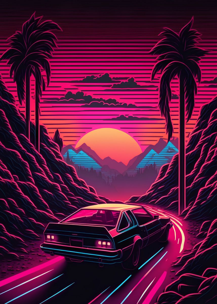 'Car Retro Sunset' Poster by Akio Brilliant | Displate