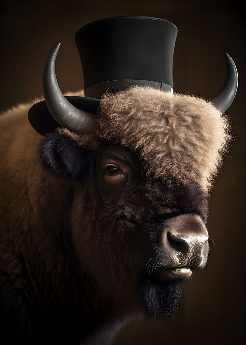 'Bison with top Hat' Poster, picture, metal print, paint by Makadur ...