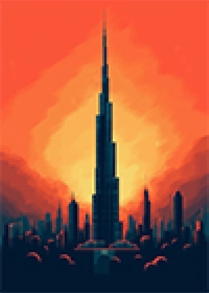 'Burj Khalifa pixel art' Poster, picture, metal print, paint by ...