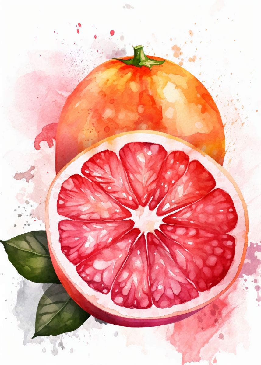 'Grapefruit Watercolor' Poster, picture, metal print, paint by ...