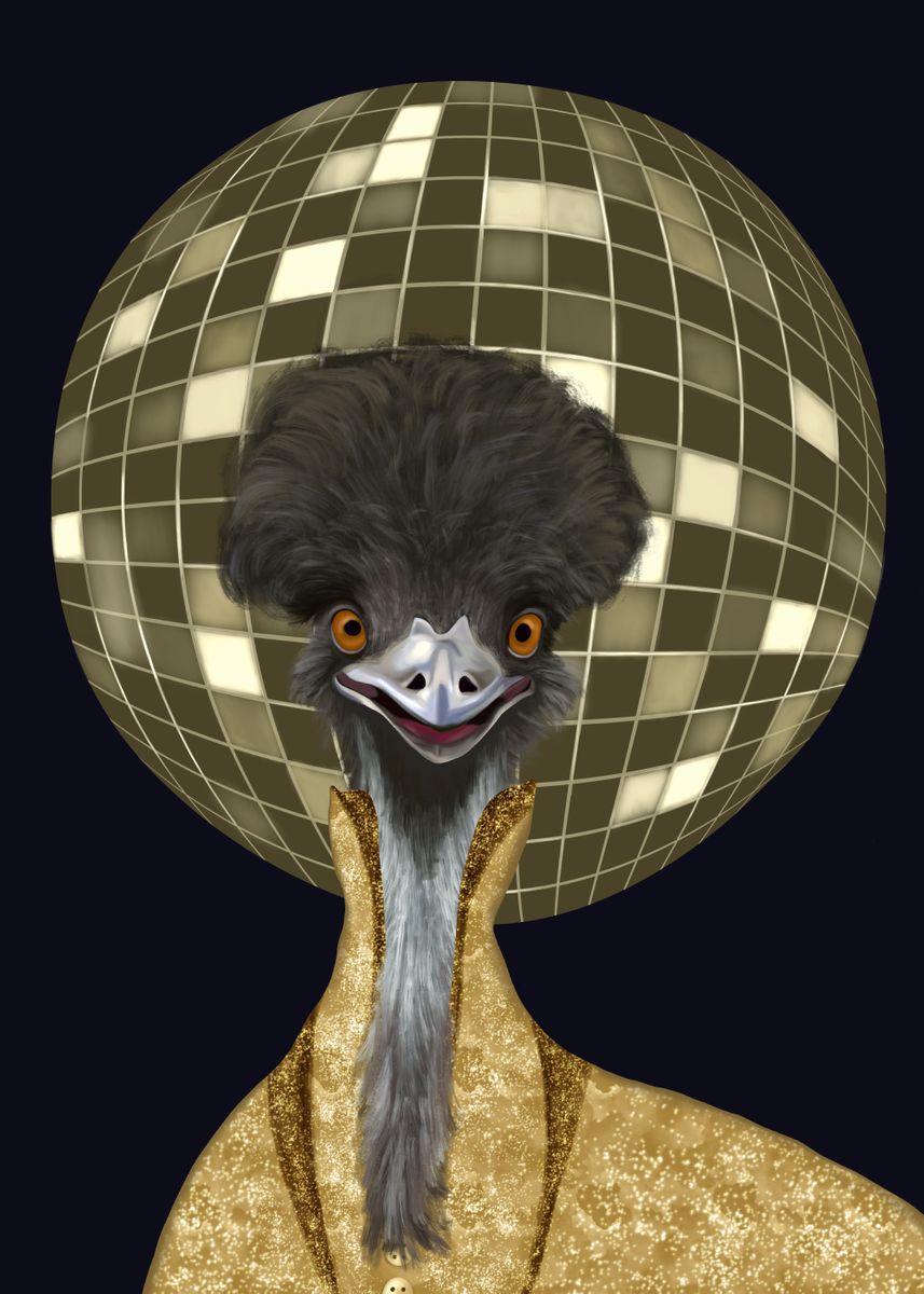 'Funny Disco Emu' Poster, picture, metal print, paint by Sunette Nel ...