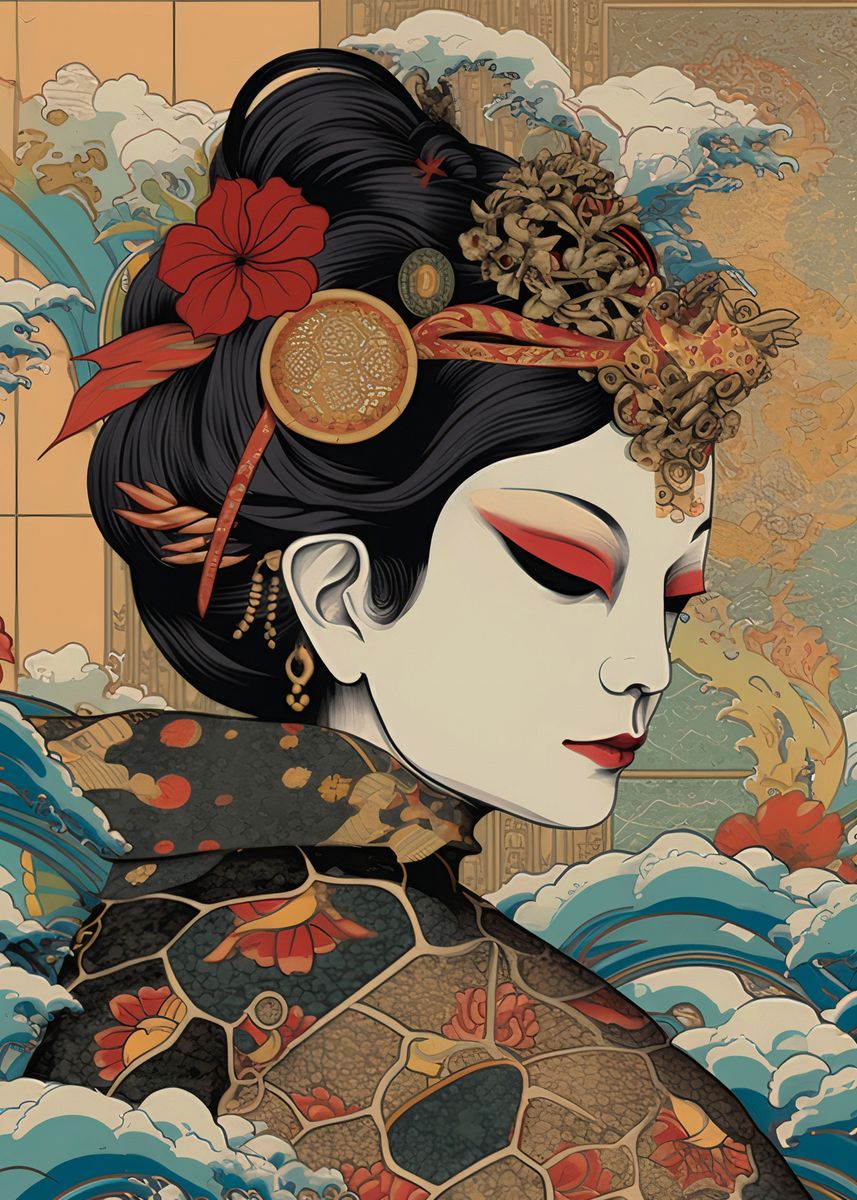 'Female style of ukiyoe' Poster, picture, metal print, paint by ...