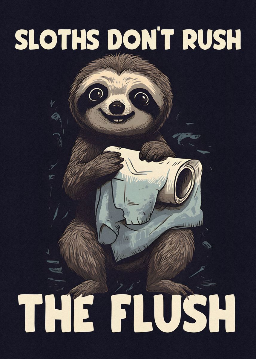 'Funny Sloth Bathroom Art' Poster, picture, metal print, paint by ...
